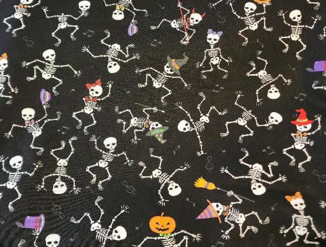 Halloween Fabric, Dancing Skeletons, Skeleton Fabric, Cotton Fabric ...