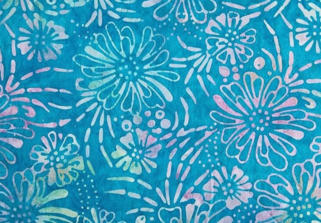 BATIK Fabric, Blue Flowered Fabric, Flowered Fabric, Yardage, Batik ...