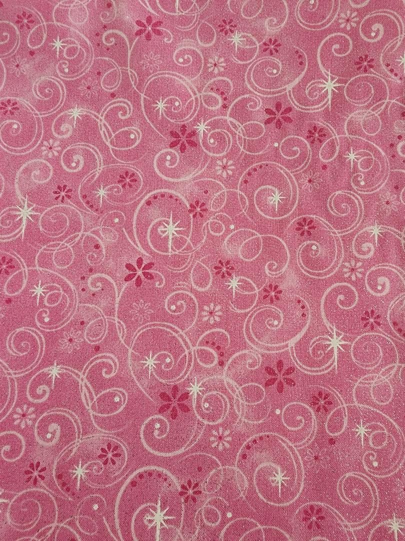 Pink Fabric, Pink Cotton Fabric, Pink Swirls, Yardage, Cotton Fabric ...