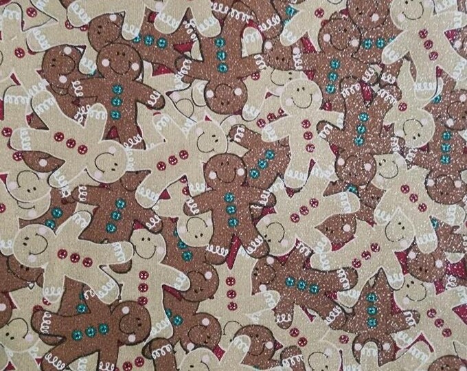 Christmas Fabric, Gingerbread Men Fabric, Shimmer Fabric, Christmas ...