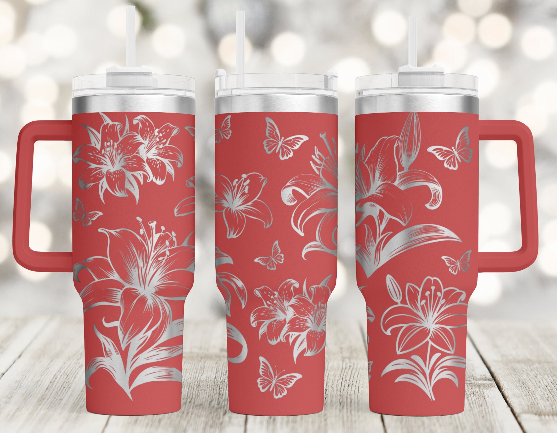Flower Butterfly 40oz Tumbler Wrap Svg,lily 40oz Tumbler Laser ...