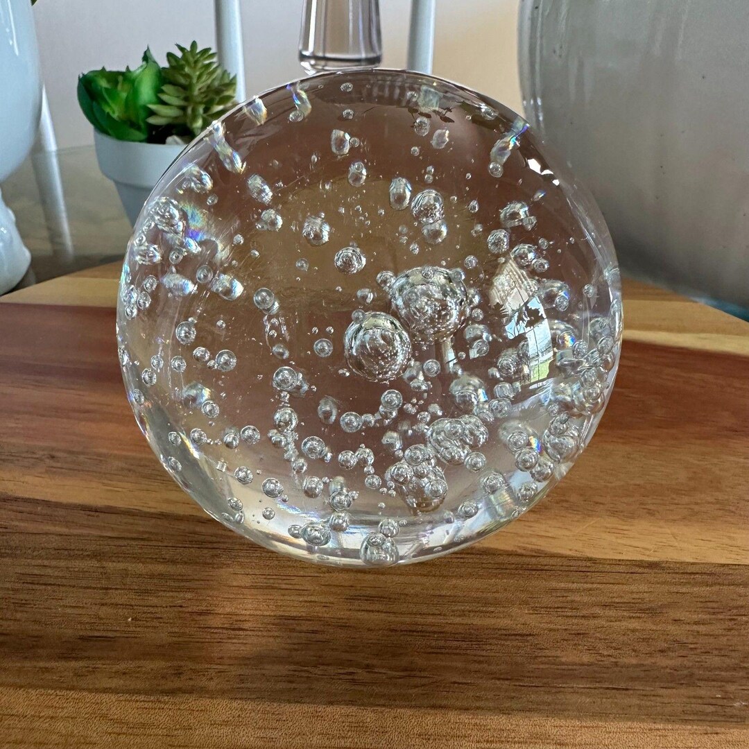 Vintage Controlled Bubble Glass Paperweight | Clear Blown Art Glass Orb ...