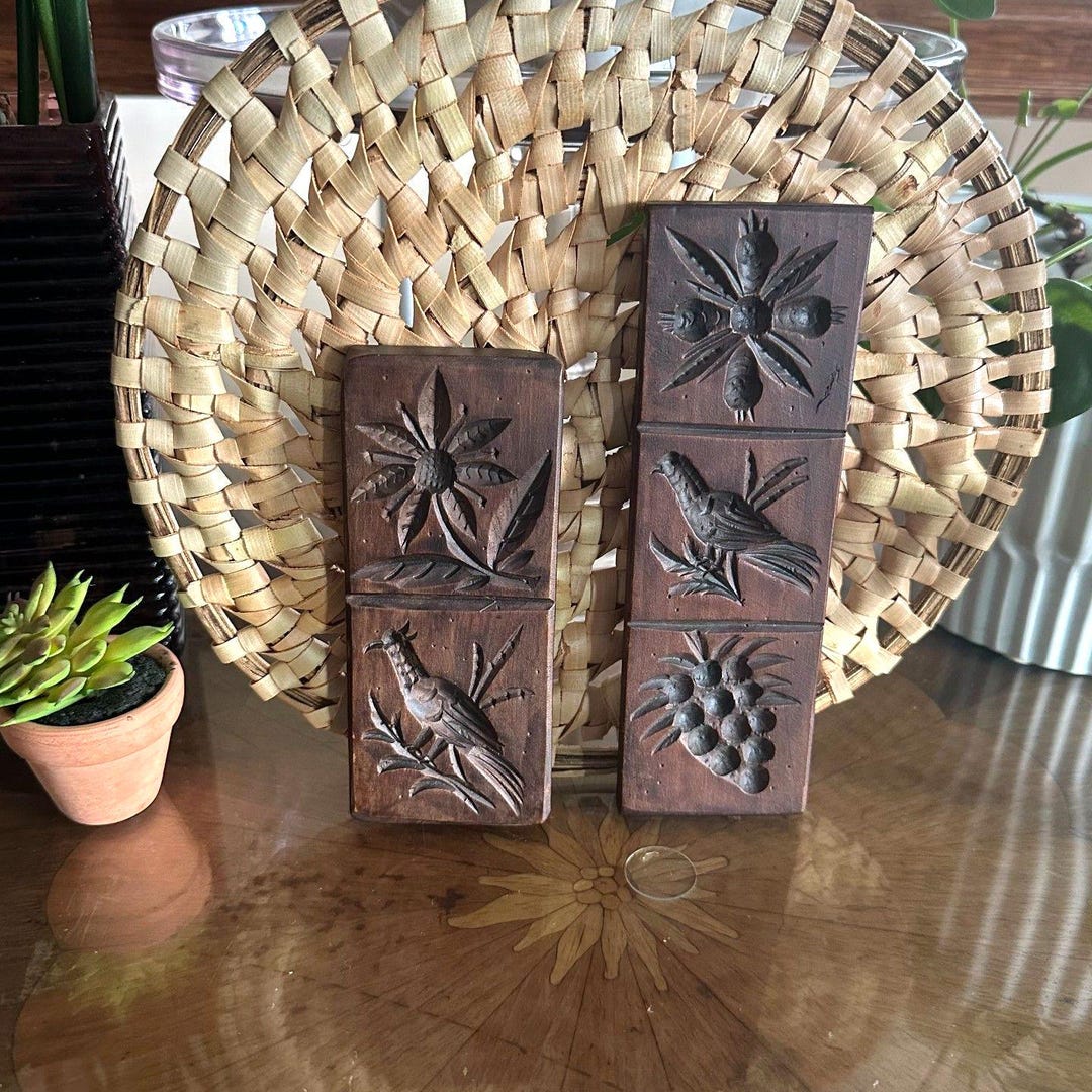 Antique Pair German Springerle Cookie Molds, Hand Carved Wooden Folk ...