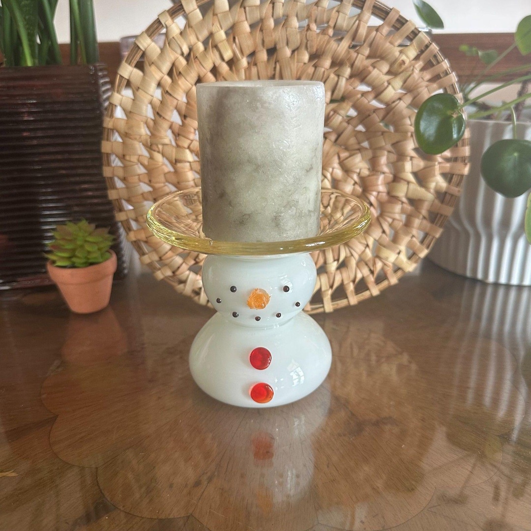 Blown Glass Snowman Pillar Candle Holder, Holiday Home Decor - Etsy