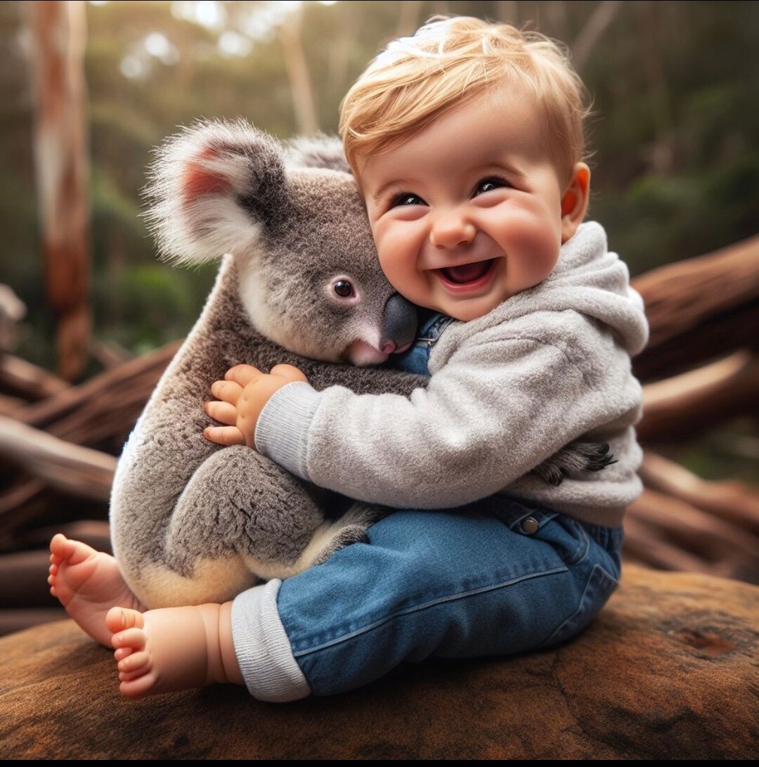 A Baby Embracing a Koala: Warm Hug of Pure Love - Etsy