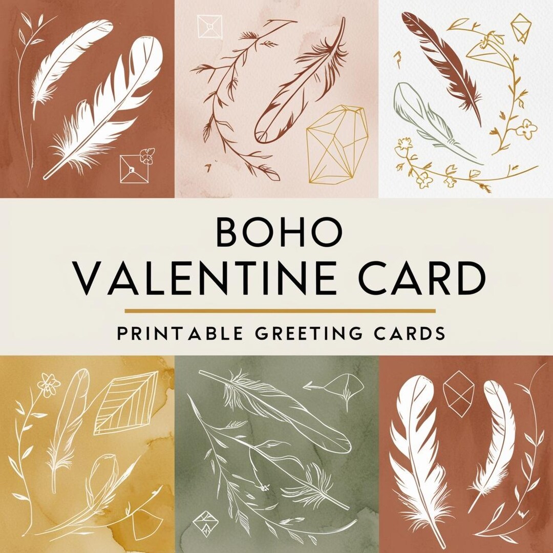 Boho Valentine Card, Printable Greeting Card, Instant Download, Print ...
