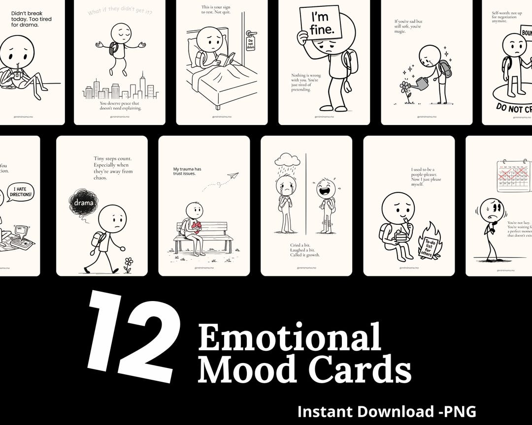 12 Emotional Truth Cards, Mood Cards, Positive Quotes, Stickman ...