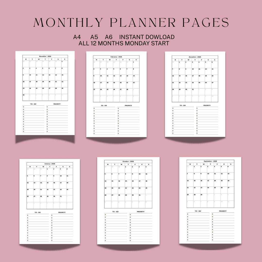 2026 Minimalist Monthly Planner Printable, Monthly Calendar With To-do ...