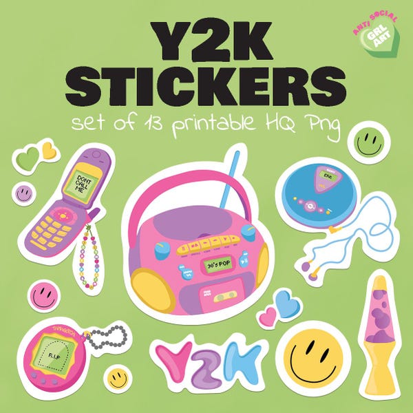 Set of 13 Y2K Printable Stickers High-quality PNG Files With Easy-cut ...