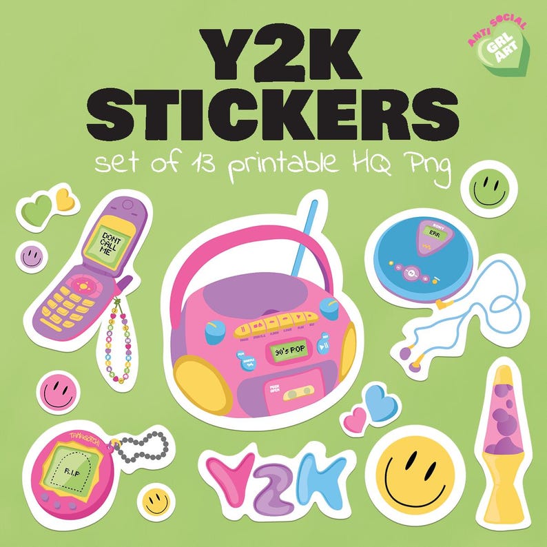Set of 13 Y2K Printable Stickers High-quality PNG Files With Easy-cut ...