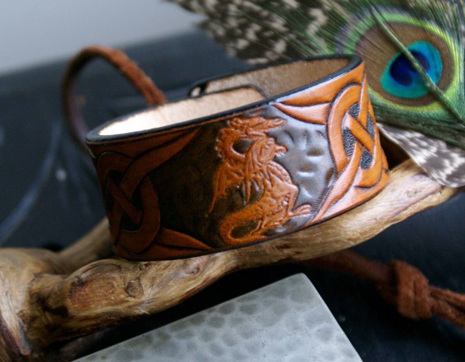 Leather Wristband-celtic Dragon Leather Wristband-celtic Knot - Etsy