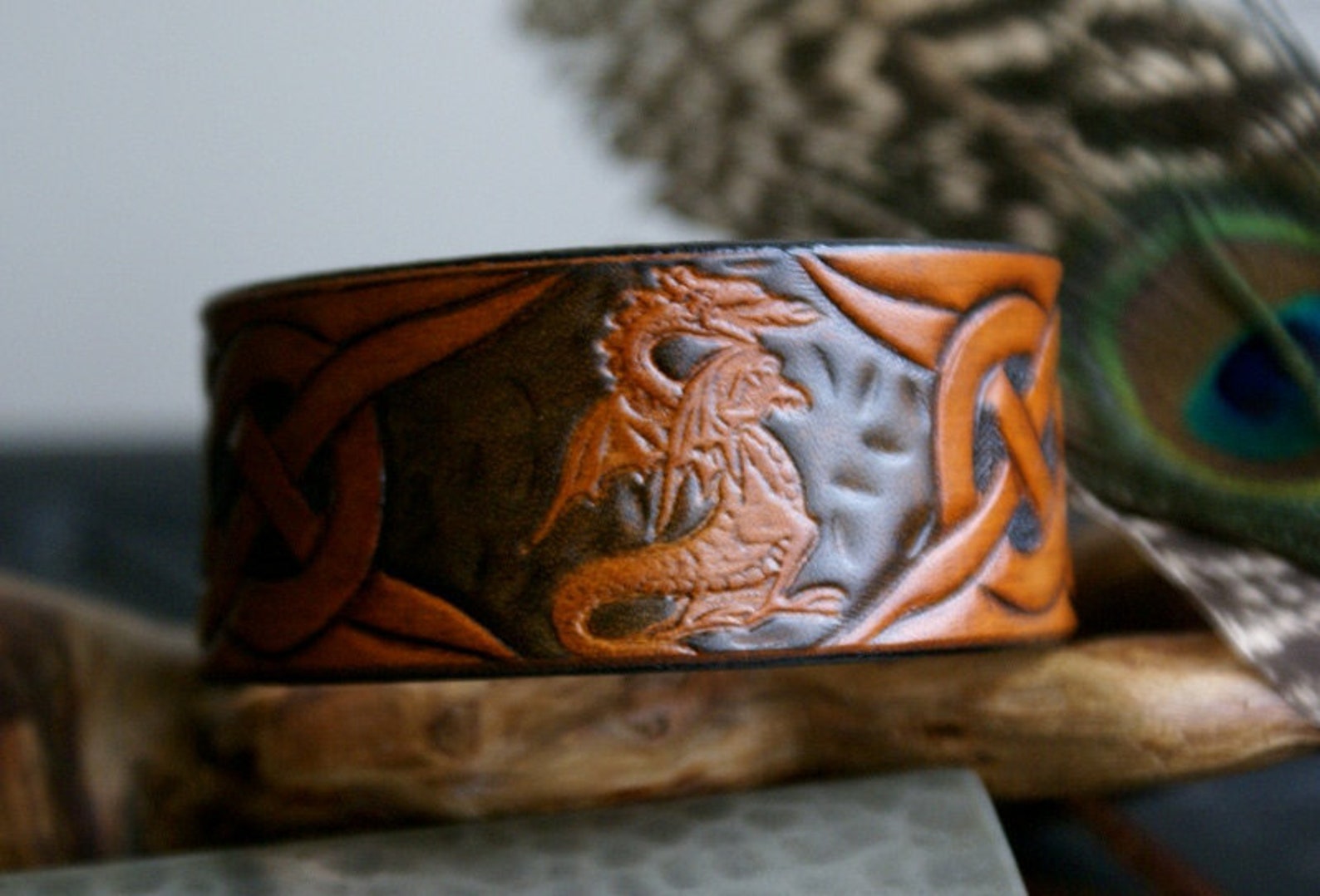 Leather Wristband-celtic Dragon Leather Wristband-celtic Knot - Etsy