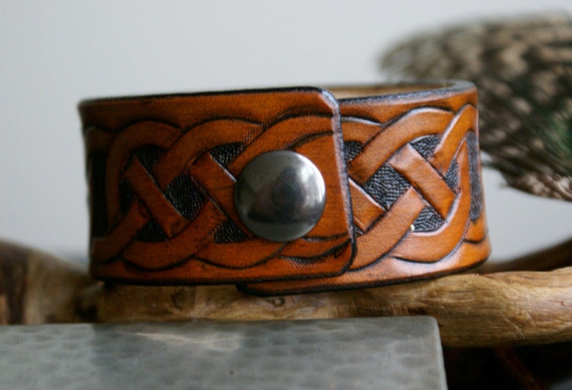 Leather Wristband-celtic Dragon Leather Wristband-celtic Knot - Etsy