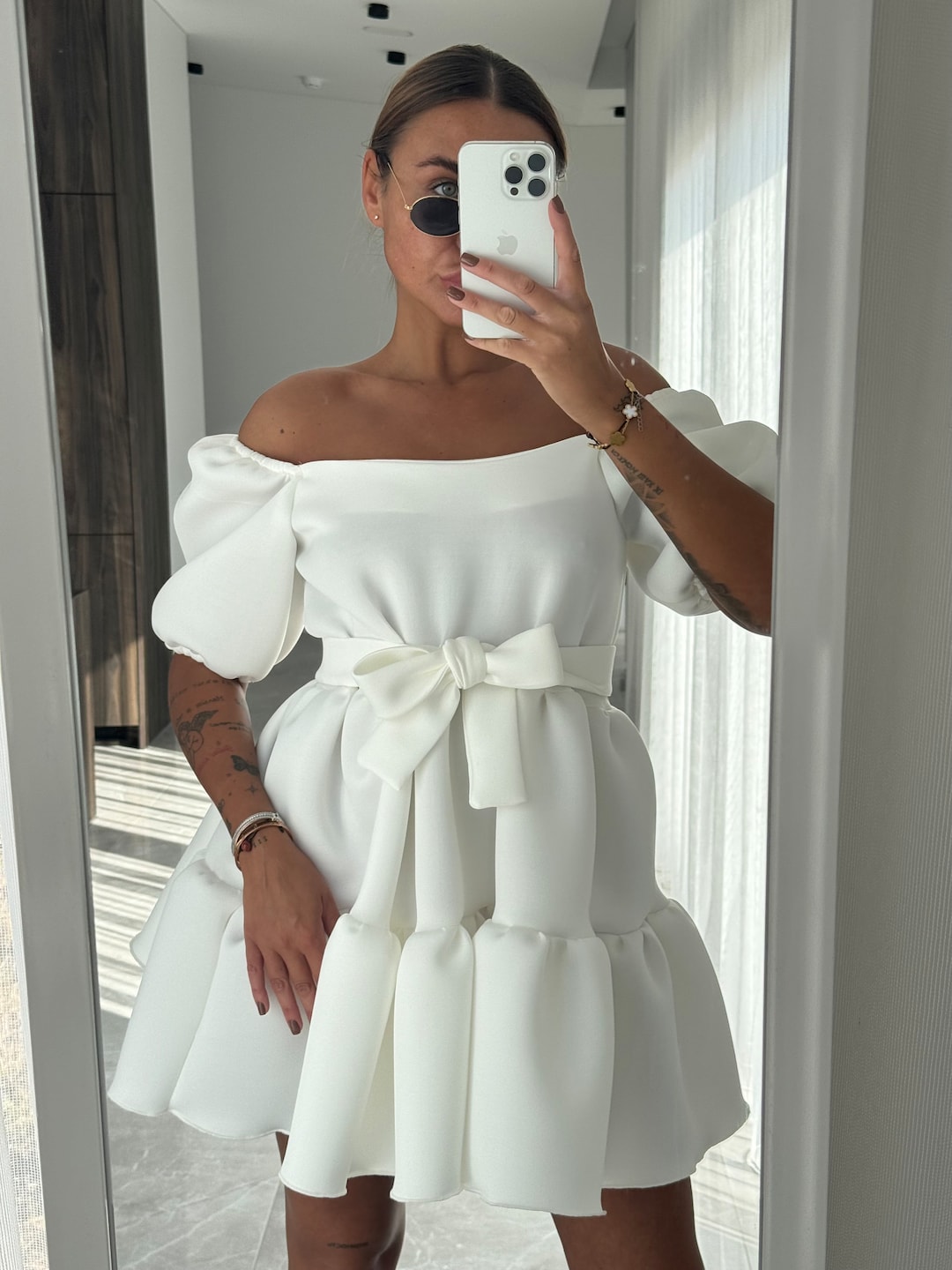 White Ruffle Dress, Prom Dress, Short Wedding Dress, Bridal Dress ...
