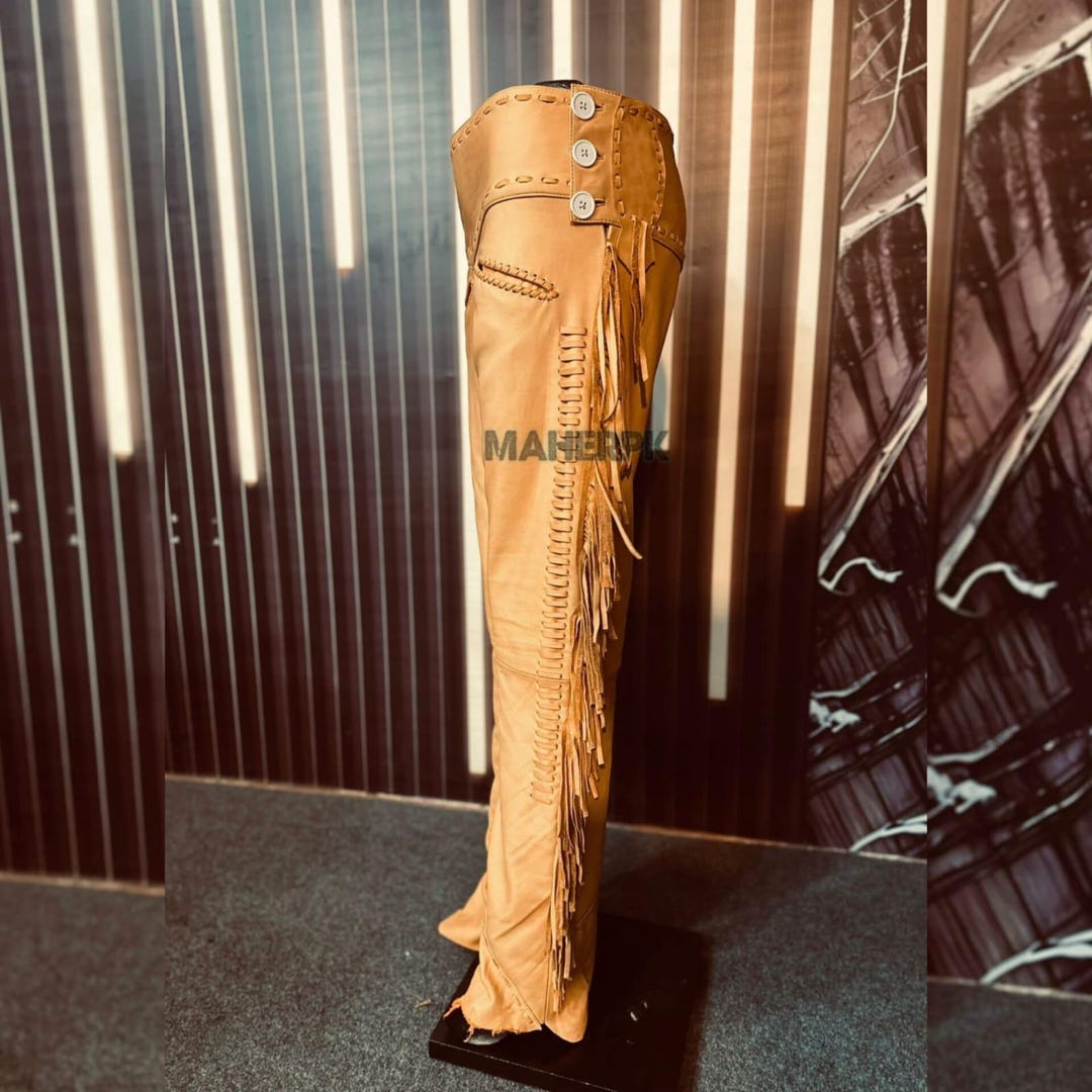 Men Native American Western Soft Buckskin Buffalo Ragged Leather Pants ...