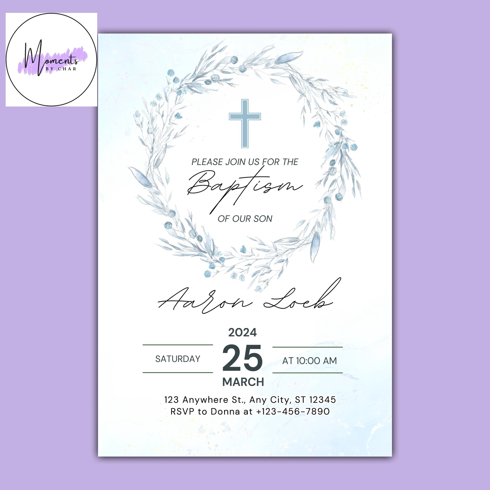Classy Blue Gradient Baptism Invitation Elegant Cross Design Digital ...