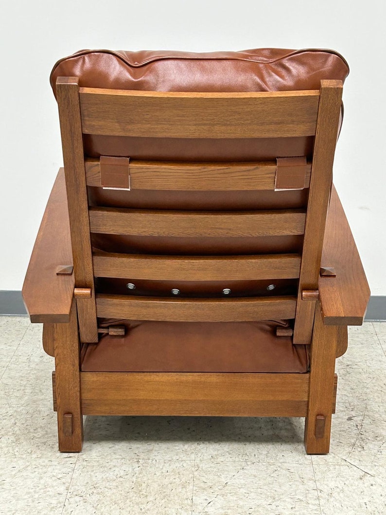 Craftsman / Mission Morris Chair and Ottoman Set - Russet Brown Leather ...