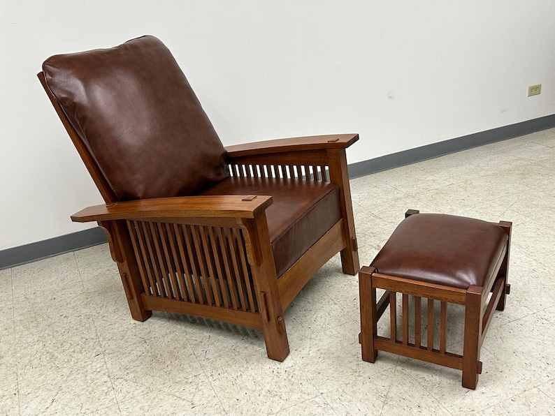 Craftsman / Mission Morris Chair and Ottoman Set - Chestnut Brown ...