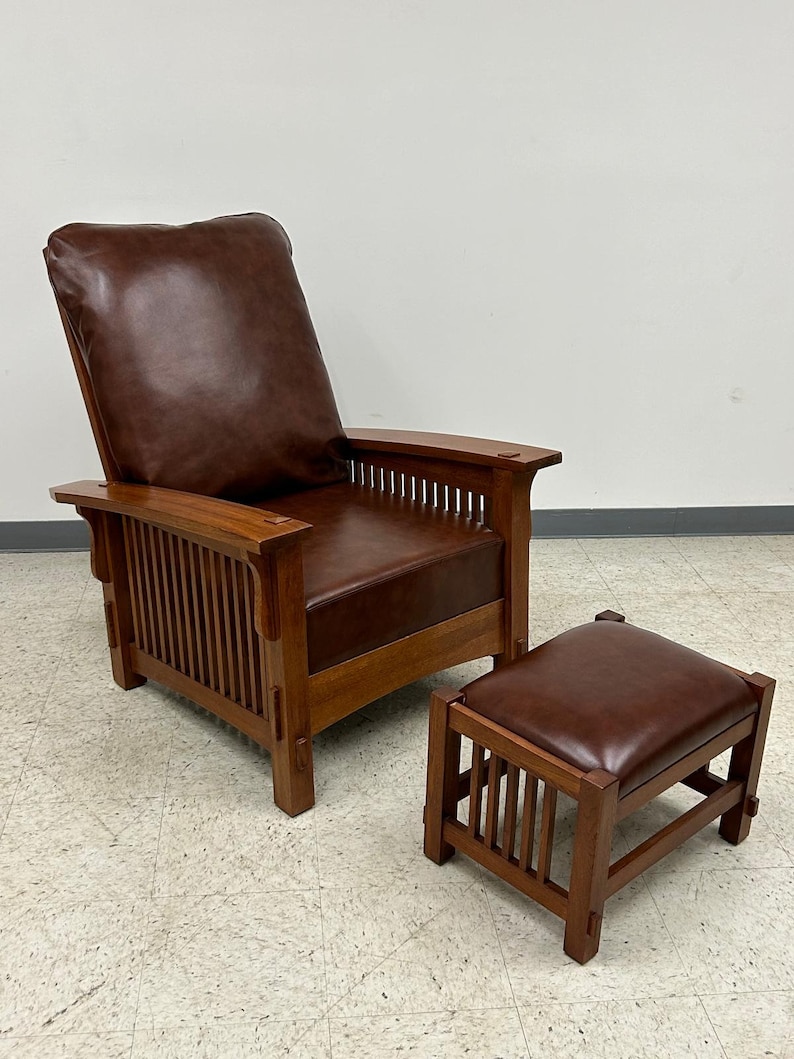 Craftsman / Mission Morris Chair and Ottoman Set - Chestnut Brown ...