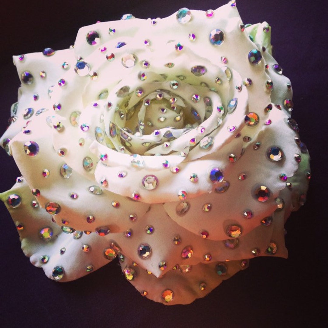 Rhinestoned Large White Slik Rose Hair Clip - Etsy