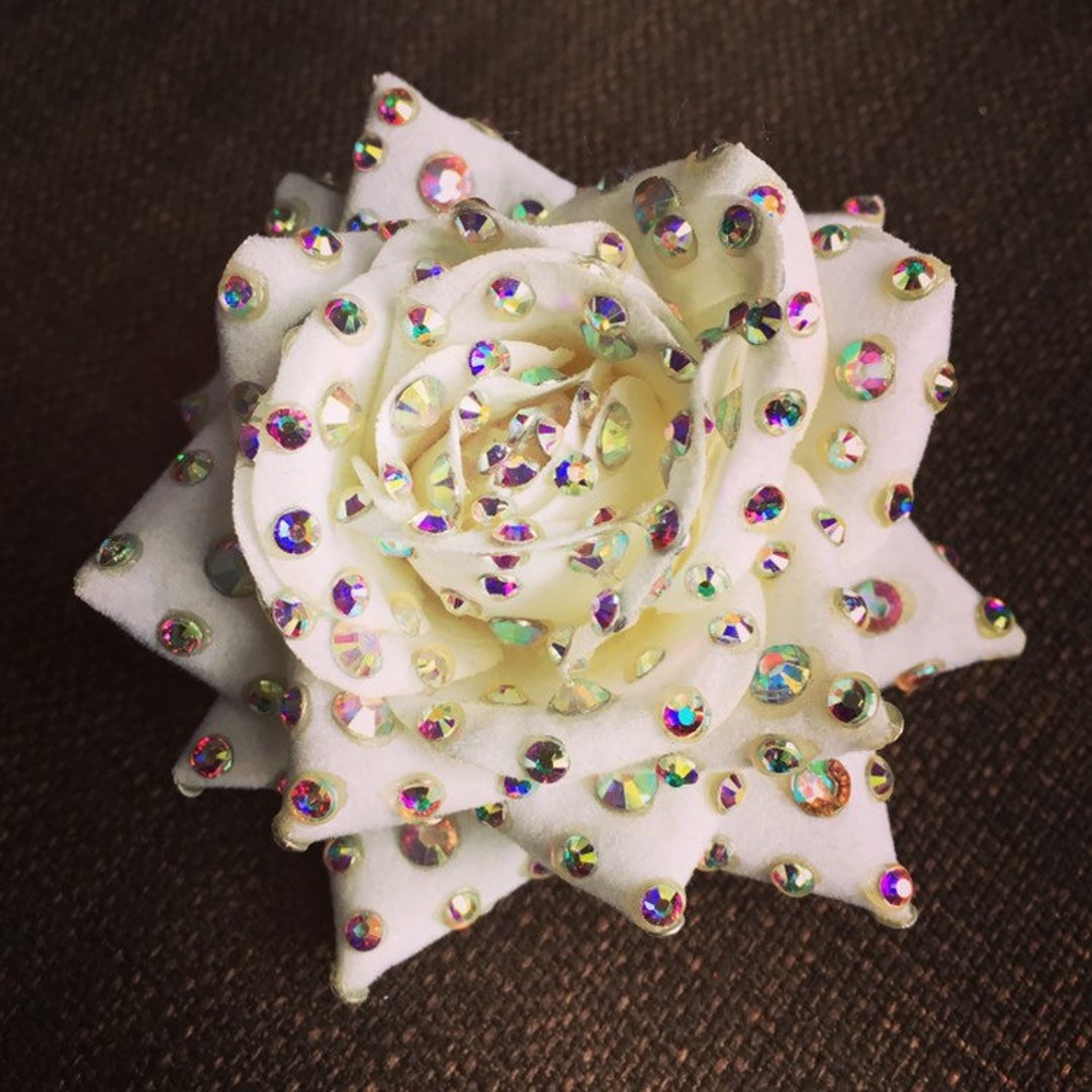 Small Rhinestoned White Rose Hair Clip - Etsy