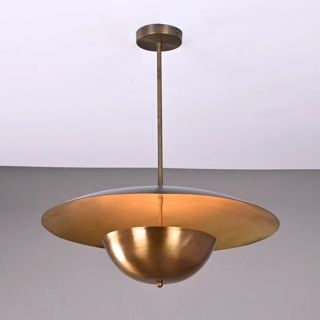 3 Light Elegant Brass Ceiling Disk Lamp Pendant Light Mid Century ...
