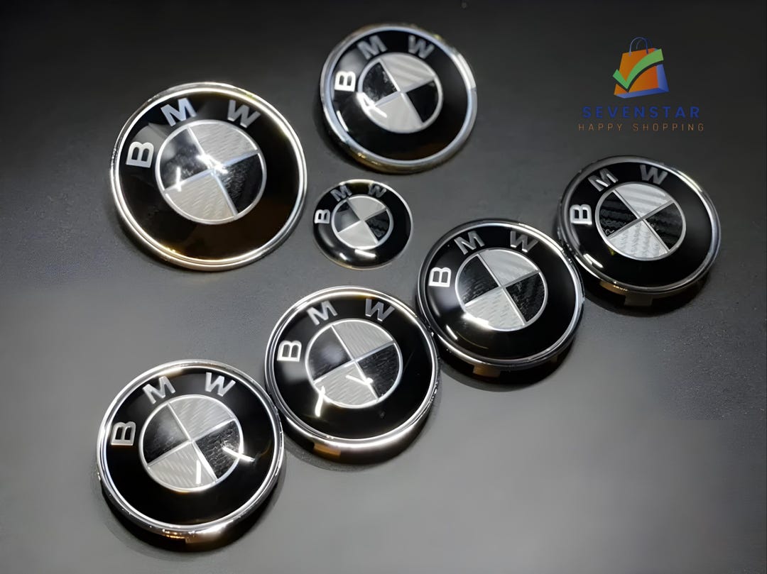 BMW Badges Carbon Black and White Boot Bonnet Alloy Wheel Caps X 7 Full ...