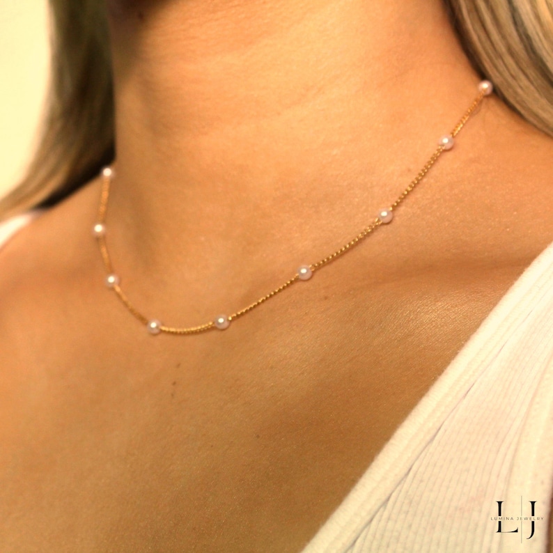 Multiple Pearl Necklace for Women Dainty Minimalist Pearl Choker ...