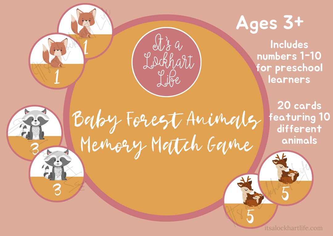 Baby Forest Animals Memory Game Printable, Matching Game for Kids, Ages ...