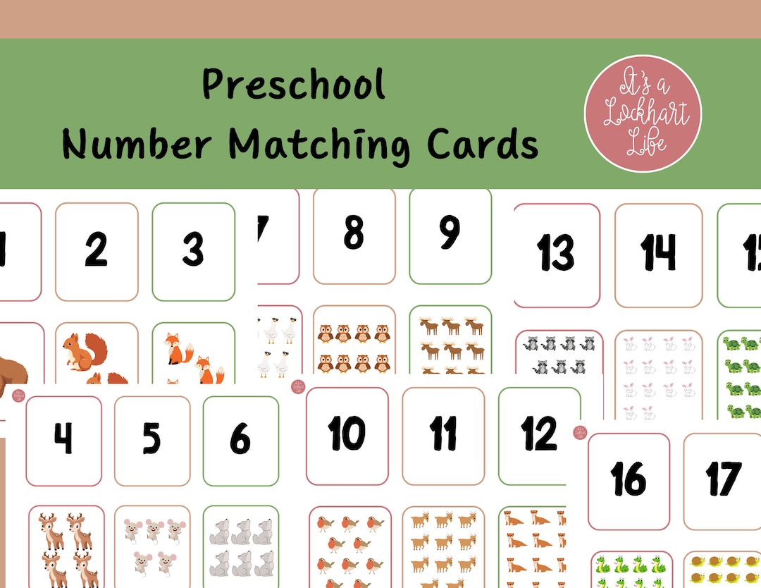 Preschool Number Matching Cards Math Kindergarten Counting Flashcards ...