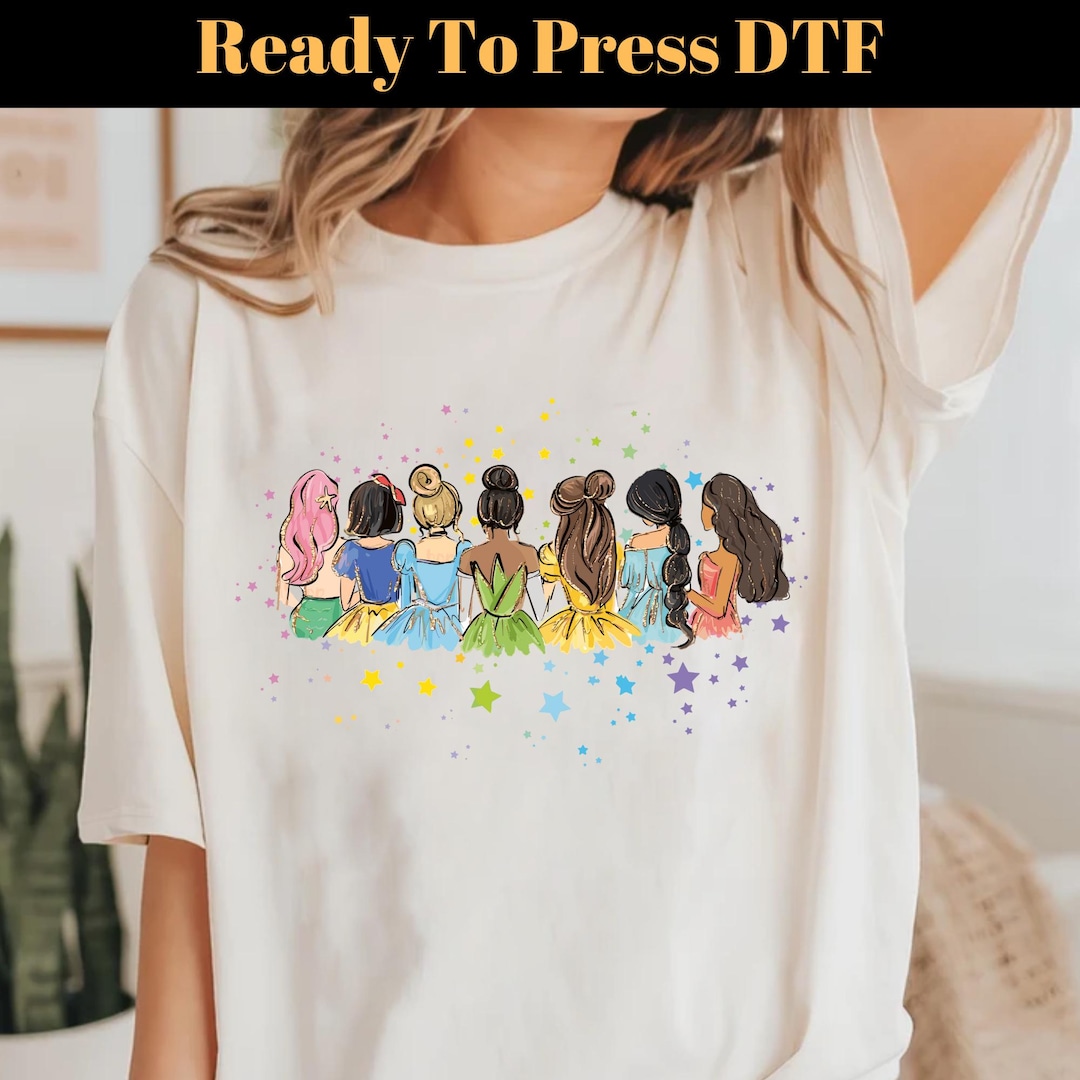 Retro Disney Princess DTF Transfer, Watercolor Princess Transfer ...