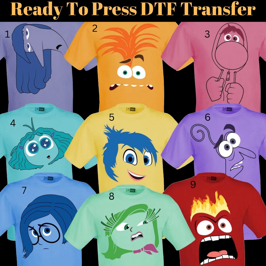 Inside Out Faces DTF Transfer, Disney Inside Out Ready to Press, Inside ...