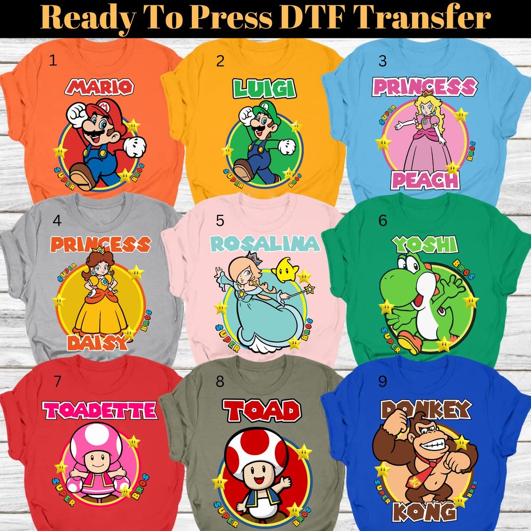 Super Mario Family DTF, Custom Character Super Mario T-shirt, Super ...