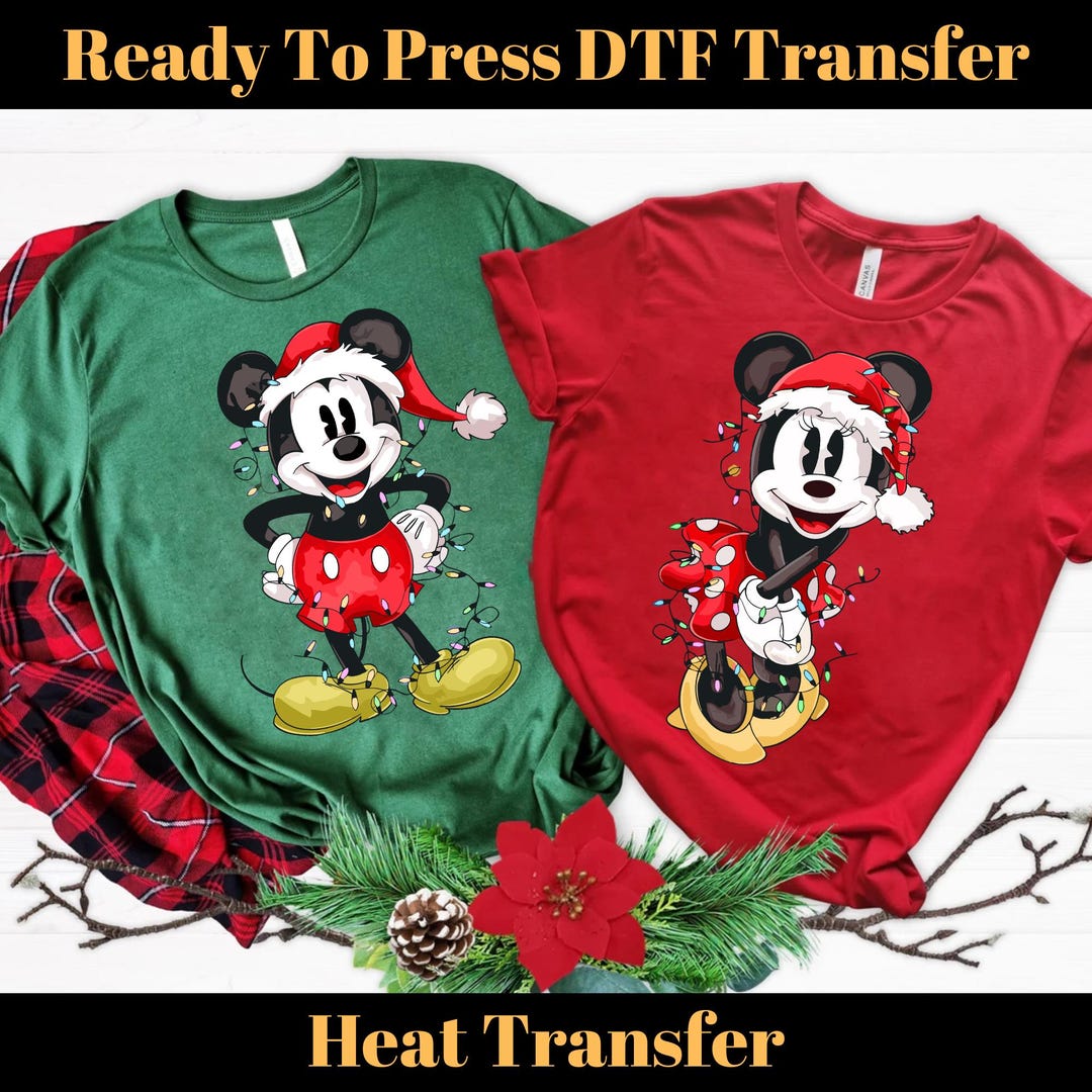 Disney Mickey and Minnie Mouse Christmas Lights DTF Transfer, Mickey's ...