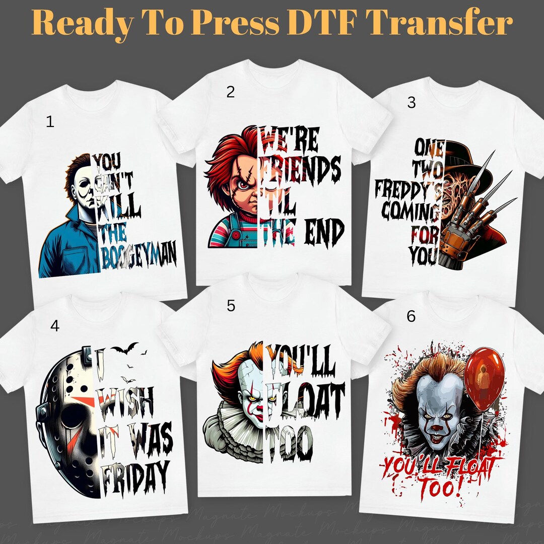 Horror Characters DTF Transfer, Horror Friends DTF, Halloween Horror ...