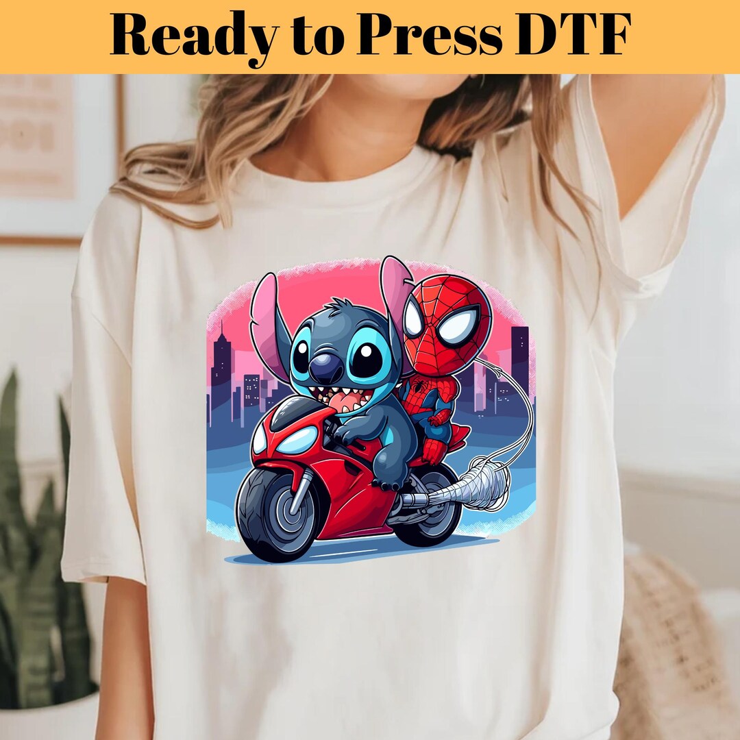 Stitch With Spiderman DTF Transfer, Stitch Ready to Press, Marvel ...