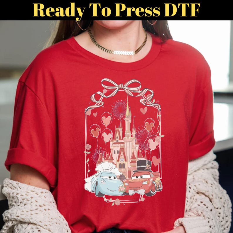 Transferencia DTF de Rayo McQueen y Sally Valentine, Lazos Disney ...