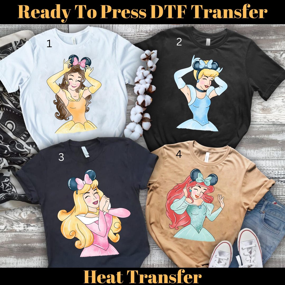 Disney Princesses DTF Transfer, Princess Aurora DTF, Princess Ariel Dtf ...