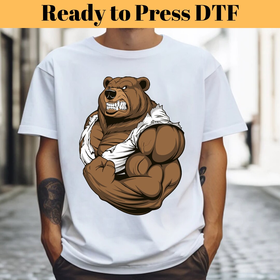 Bear Muscle DTF Transfer, Bodybuilder Bear Transfer, Gym Fitness Bear ...