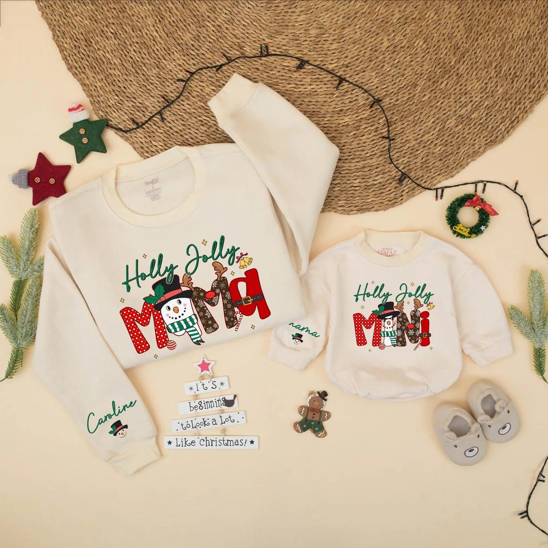 Custom Holly Jolly Mama and Mini Matching Sweatshirt, Personalized ...