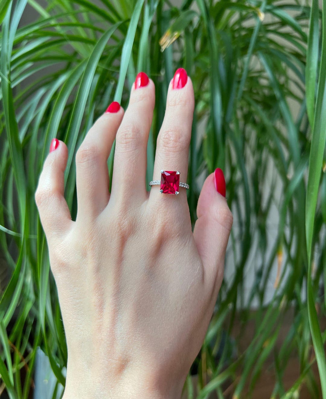 14k Solid Gold Ruby Ring ,octagon Cut Ruby Ring, July Birthstone Ring ...