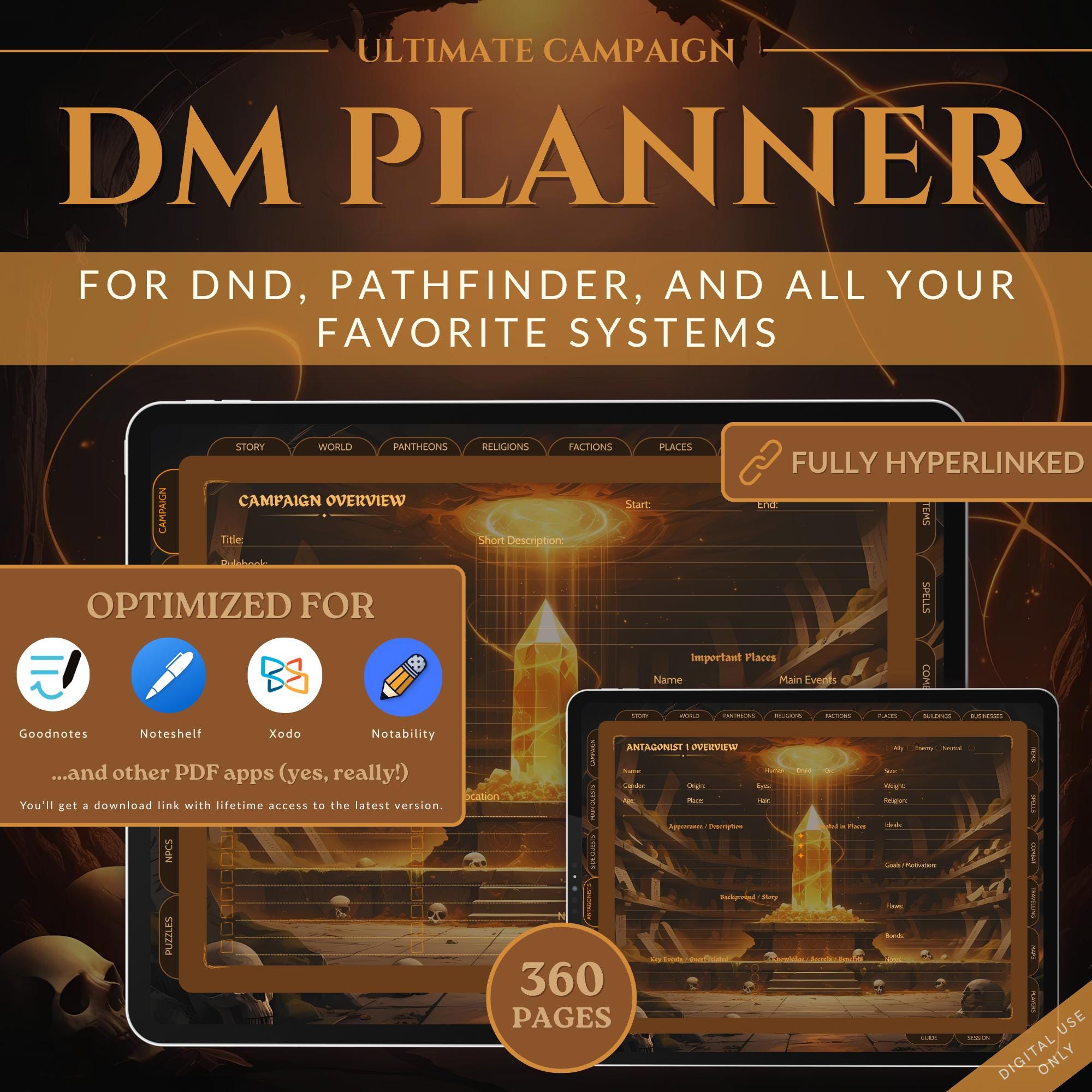Digital DND Journal for Dnd 5e | Hyperlinked DM Planner Pdf Orange ...