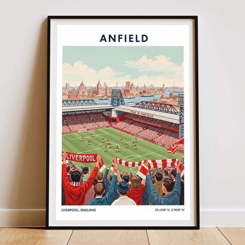 Anfield Liverpool Football Stadium – Vintage Soccer Illustration Travel ...
