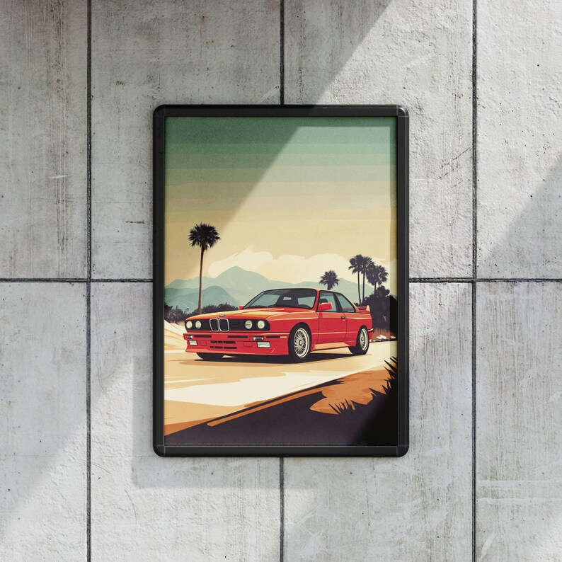 BMW M3 E30 Poster Vintage Classic Retro Art Print Illustration, Wall ...