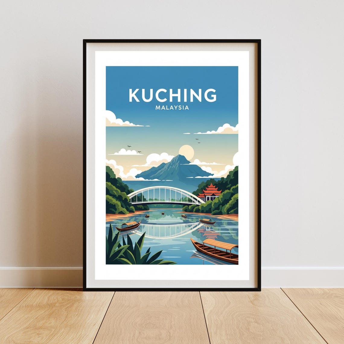 Kuching, Sarawak Malaysia Travel Poster - South East Asian Borneo ...