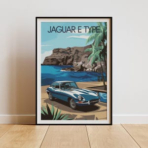 Jaguar E-type Poster Vintage Classic Car Art Print Wall Decor, Iconic ...