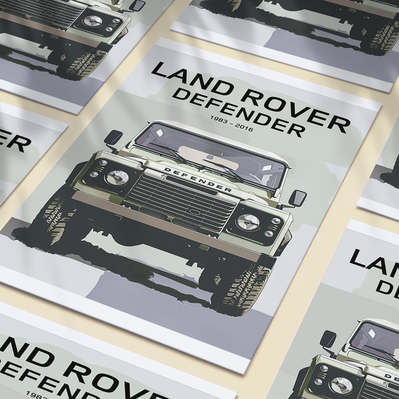 Land Rover Defender Illustration Retro Automotive Poster Home ...