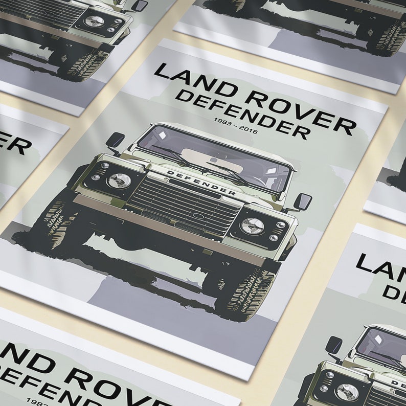 Land Rover Defender Illustration Retro Automotive Poster Home ...