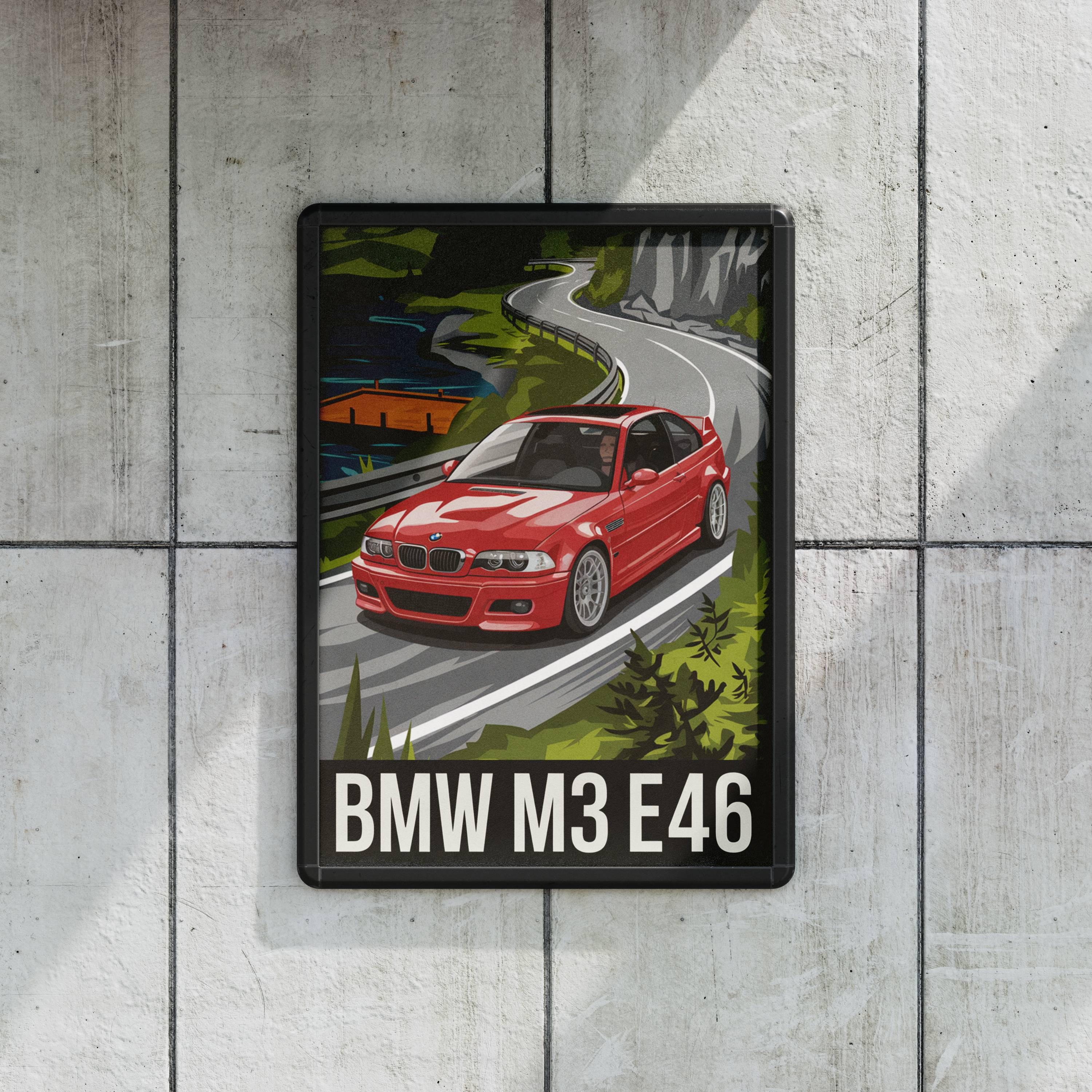 BMW M3 E46 Classic Modern Poster Drawing Art - Red Sports Car Art Print ...