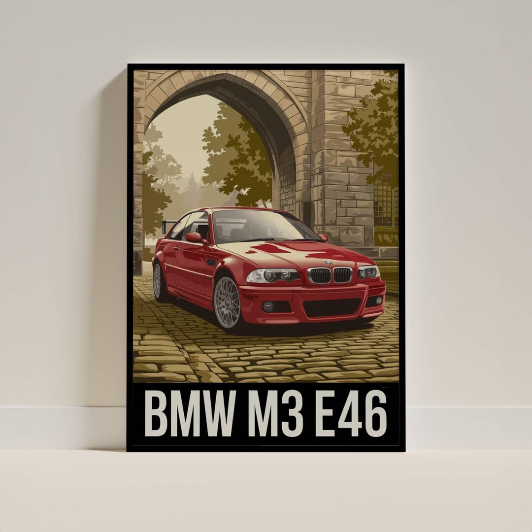 BMW M3 E46 Poster Drawing Art - Red Classic Sports Car Art Print Wall ...